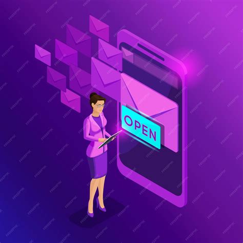 Premium Vector Isometric Business Women Email Inbox Electronic A Smartphone Communication