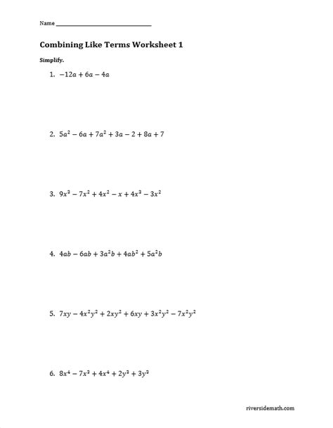 Combining Like Terms To Solve Equations Worksheet