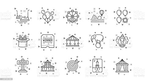 놀이 공원 라인 아이콘 회전 목마 롤러 코스터와 서커스 선형 아이콘 집합입니다 벡터 갈고리 발톱에 대한 스톡 벡터 아트 및 기타 이미지 갈고리 발톱 고급 공연