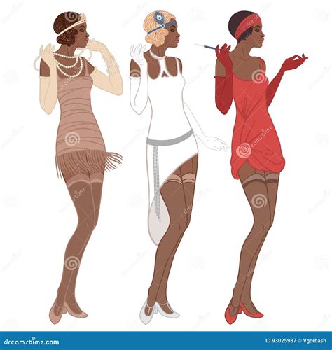 Retro Fashion Glamour Girl Of Twenties African American Woman Stock Vector Illustration Of