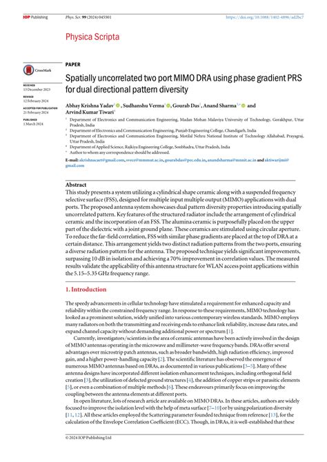 Spatially Uncorrelated Two Port Mimo Dra Using Phase Gradient Prs For Dual Directional Pattern