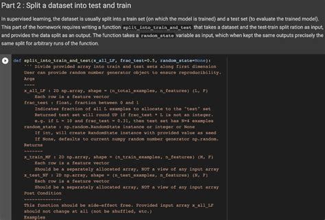 Solved Part 2 Split A Dataset Into Test And Train N