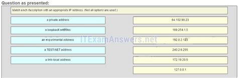 Match Each Description With An Appropriate IP Address Not All Options Are Used