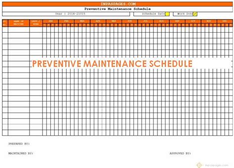 Preventive Maintenance Calendar Template
