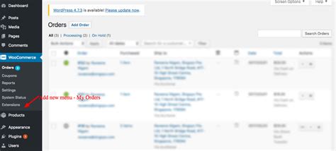Wordpress How To Add A New Menu In Woocommerce As My Orders Backend Stack Overflow