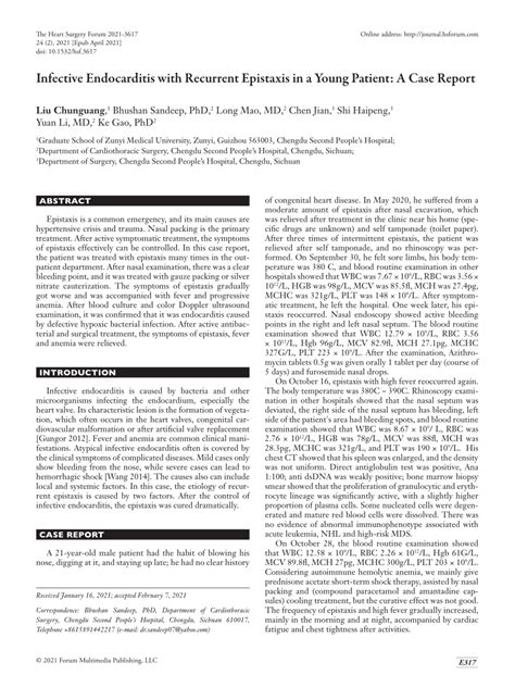 Pdf Infective Endocarditis With Recurrent Epistaxis In A Young