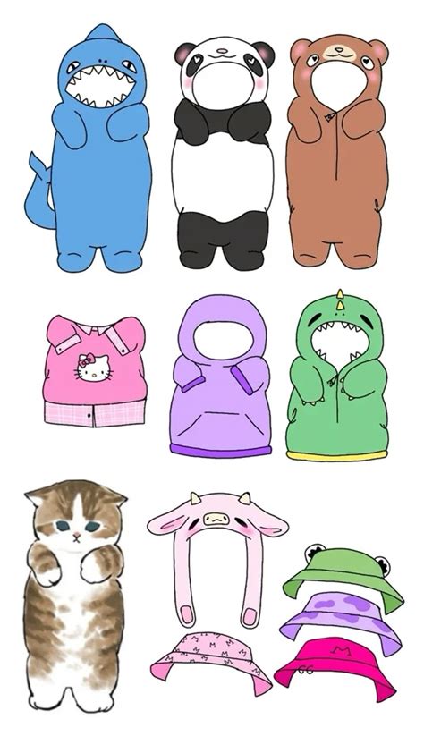 Милый котик с нарядами в стиле животных и Hello Kitty Больше рисунков котиков в блоге Mimipic