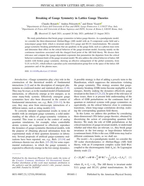 Pdf Breaking Of Gauge Symmetry In Lattice Gauge Theories