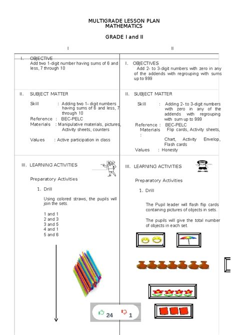 Multigrade Lesson Plan Math Compressword Multigrade Lesson Plan