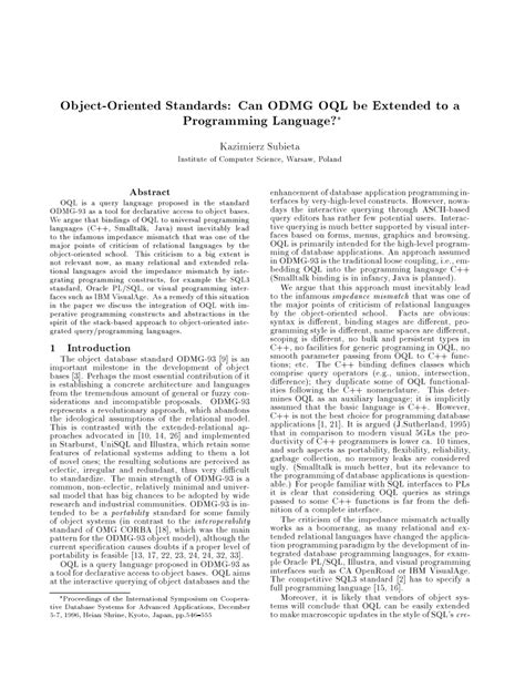 Pdf Object Oriented Standards Can Odmg Oql Be Extented To A Programming Language