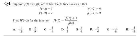 Solved Q Suppose F T And G T Are Differentiable Chegg