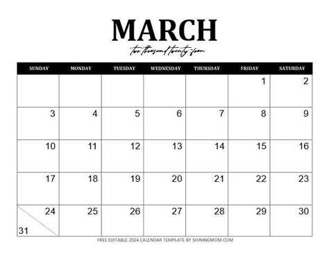 Editable Printable Calendar Template For Easy Organization