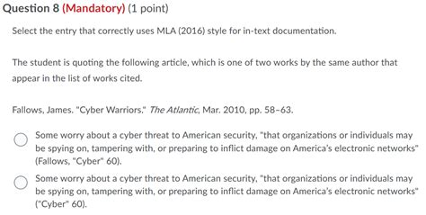Solved DOCUMENTATION MLA Style In Text Documentation Question 1