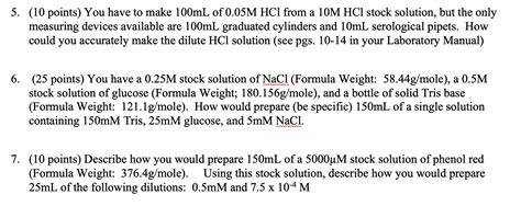Solved 5 10 Points You Have To Make 100ml Of 005m Hcl