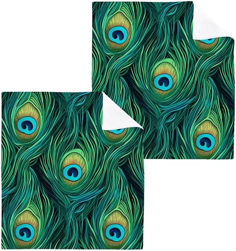 Peacock Feather Washcloths Set Of 4 12 X 12 Inch Pure Cotton Wash Cloth