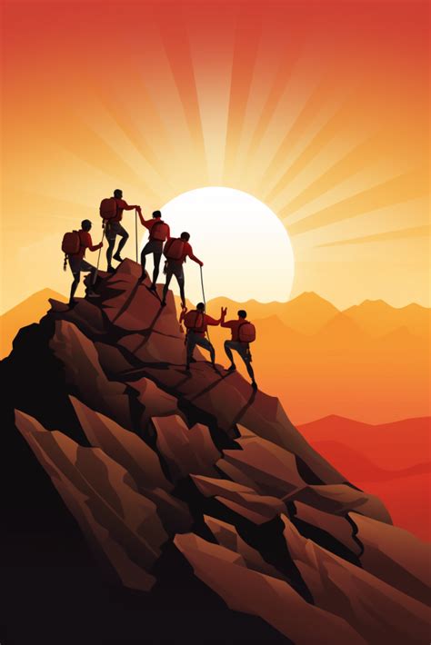 攀登山峰扁平化企业文化团队协作场景插画png下载 编号568819288165717524 设图网