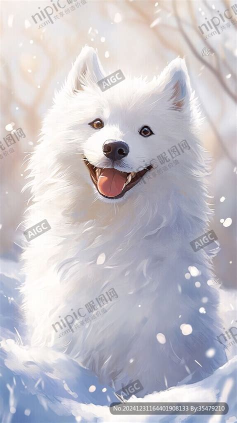 Ai创作图白色犬类插画 卡通萨摩耶 狗狗手绘鼠绘插画 萨摩耶犬爱好者 插画狗狗 狗狗写实插画 狗狗插画插图 狗狗手绘插画 漫画插画狗狗 狗狗
