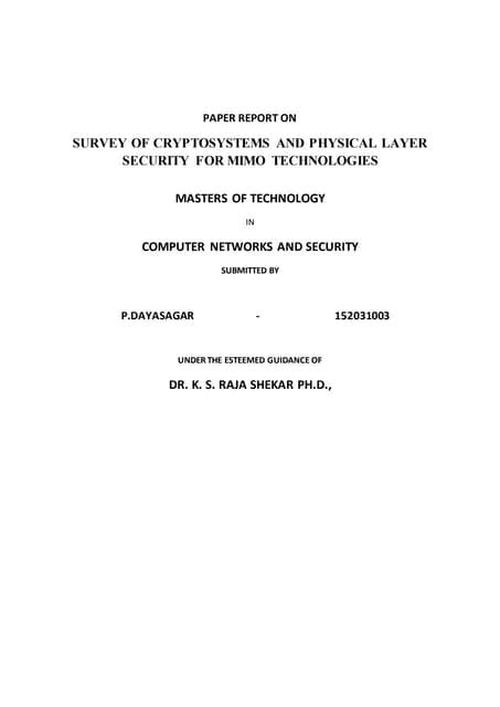 Survey Of Cryptosystems And Physical Layer Security For Mimo Technologies Pdf