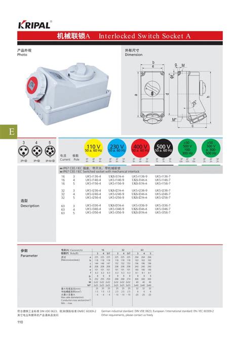 380V 4P IP67 Waterproof Interlocked Switch Socket IEC Standard