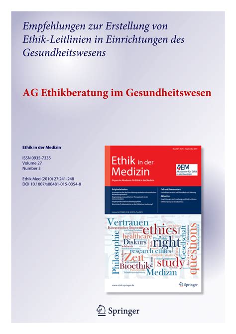 Pdf Empfehlungen Zur Erstellung Von Ethik Leitlinien In Einrichtungen