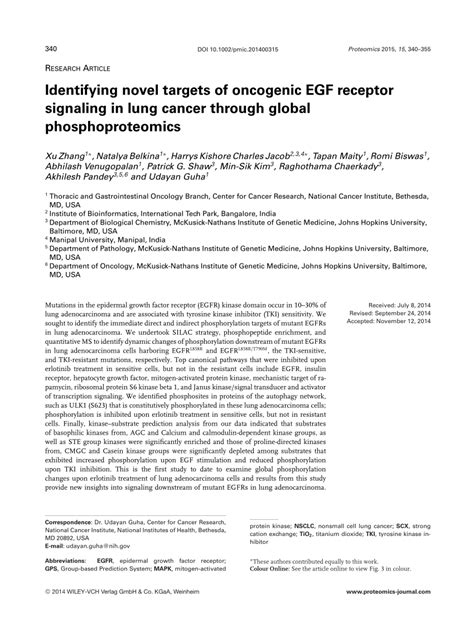 Pdf Identifying Novel Targets Of Oncogenic Egf Receptor Signaling In Lung Cancer Through