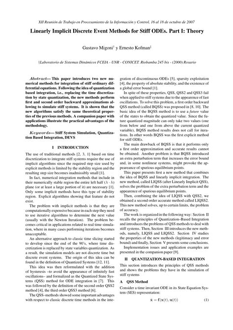 Pdf Linearly Implicit Discrete Event Methods For Stiff Odes Part I Theory
