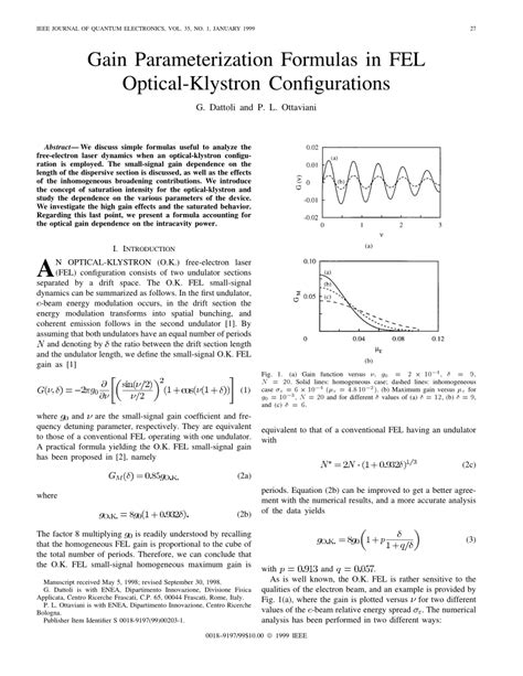 Pdf Gain Parameterization Formulas In Fel Optical Klystron Configurations