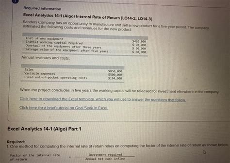 Solved Required Information Excel Analytics 14 1 Algo