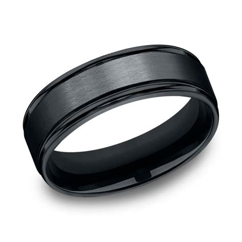 Black Cobalt Satin Finish Round Edge Comfort Fit Wedding Band 7mm