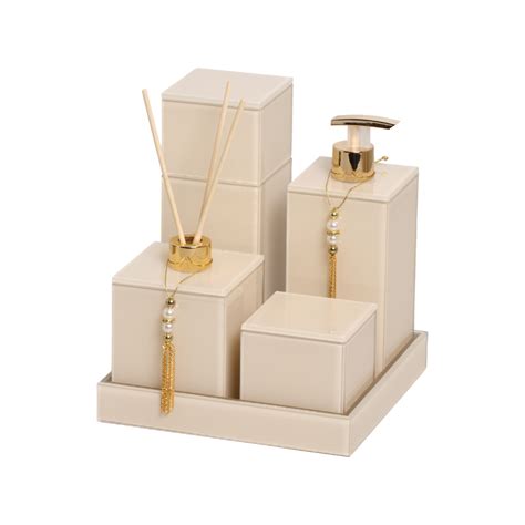 Kit Lavabo Banheiro Luxo Vidro 5 PeÇas Vanilla Dourado Madeiramadeira