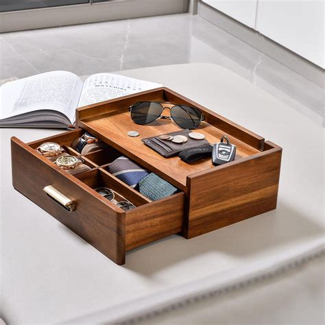 Mens Valet Box Personalized Anniversary Ts For Him Engraved Wood Watch Box With Drawer