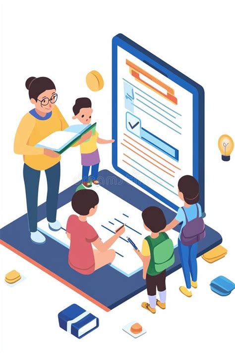 Isometric View Of A Teacher Writing On A Large Notebook Stock