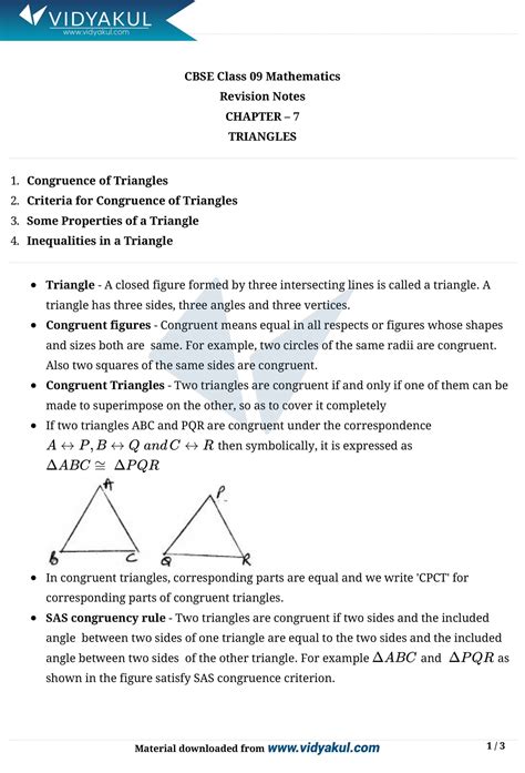 Class 9th Math Triangles Ncert Notes Cbse 2023