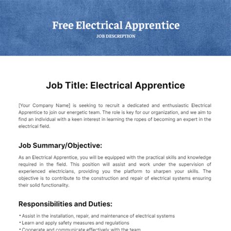 Free Electrical Apprentice Job Description Template To Edit Online