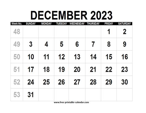 Blank Calendar 2023 December Free Printable