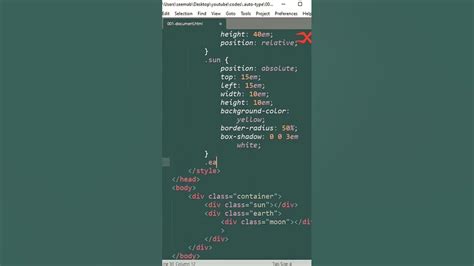 use html and css rotation of earth 🌎 around the sun ☀️ and revolution of moon 🌝 around the