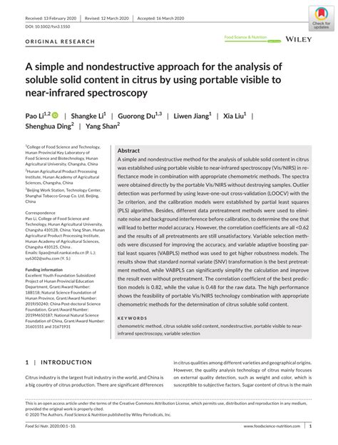Pdf A Simple And Nondestructive Approach For The Analysis Of Soluble Solid Content In Citrus