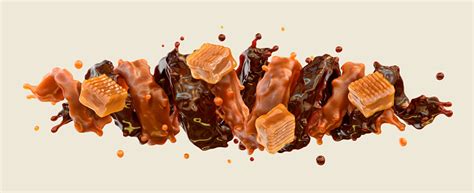 리퀴드 다크 초콜렛 달콤한 카라멜 소스 소용돌이는 트위스트와 토 피 카라멜 사탕을 밝아진 캐 러 멜과 초콜릿의 맛을 냅니다 액체 템플릿 디자인 요소입니다 클리핑 패스 3d
