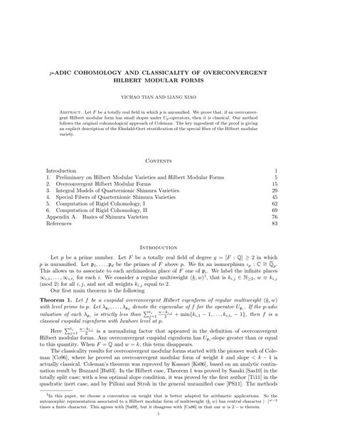 PDF P Adic Cohomology And Classicality Of Overconvergent Hilbert Modular Forms