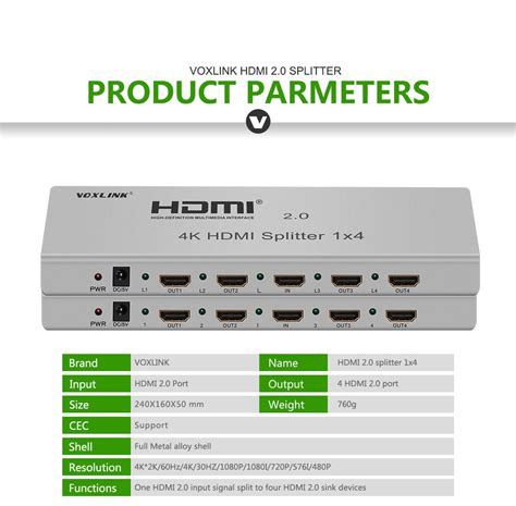 Voxlink NEW X HDMI Splitter K HDMI HDCP K IR Extension EDID Mangement RS