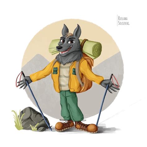 Иллюстрация Бренд персонаж волк для магазина туристической одежды