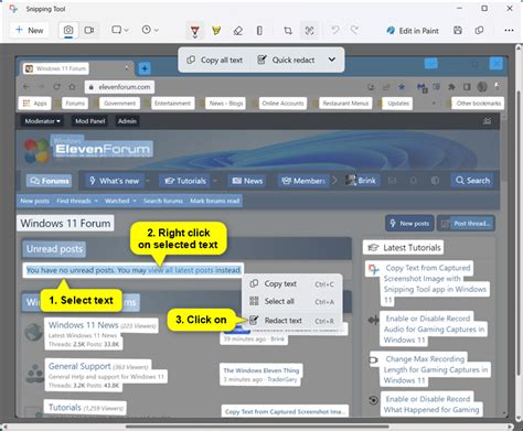 Redact Text On Captured Screenshot Image With Snipping Tool App In