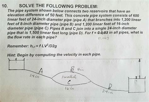 Solved 10 Solve The Following Problem The Pipe System Shown