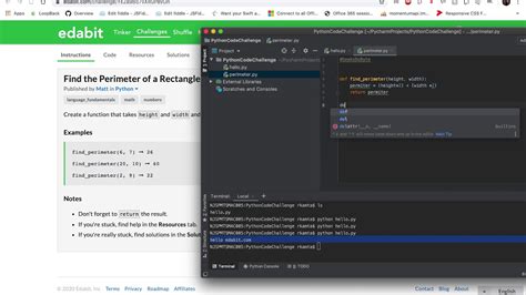 Python Edabit Challenge Find The Perimeter Of A Rectangle Youtube