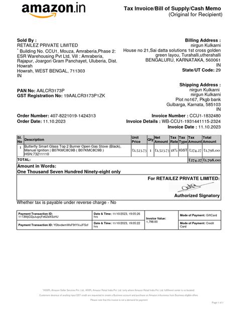 Amazon Invoice Pdf Invoice Payments