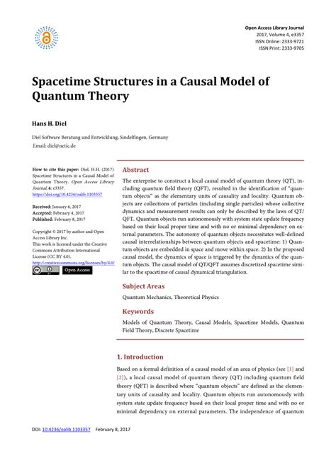 Pdf Spacetime Structures In A Causal Model Of Quantum Theory