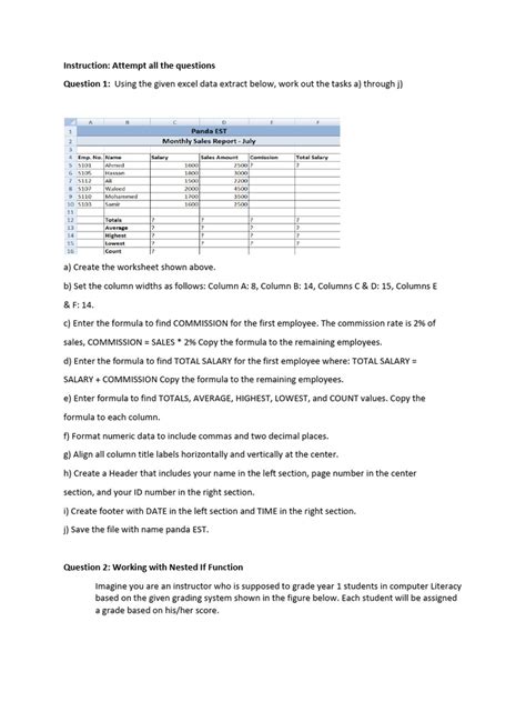 Excel Exercise On If Sumif Count If And Sumifs Pdf Microsoft Excel