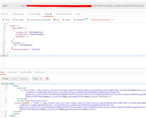 Javascript Creating A Shopify Order Via Postman Shopify Api Stack