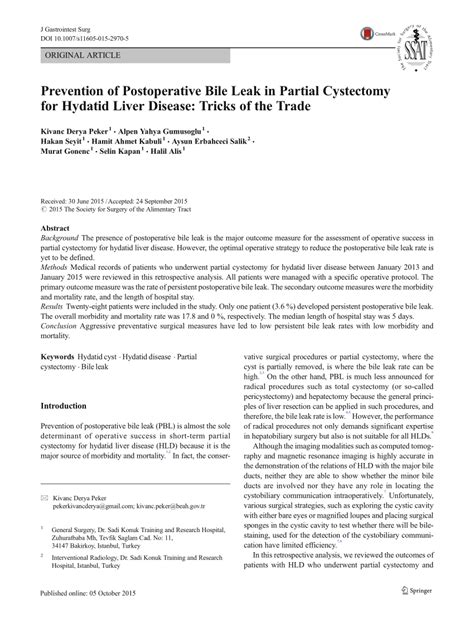 Pdf Prevention Of Postoperative Bile Leak In Partial Cystectomy For Hydatid Liver Disease