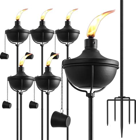 Home Garden Torch Set Of 6 Outdoor Metal Torches With 5 Prong Grounded